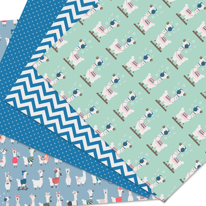 Cool Llamas Digital Paper Pack, Cactus Scrapbook Pages, Alpaca Patterns ...