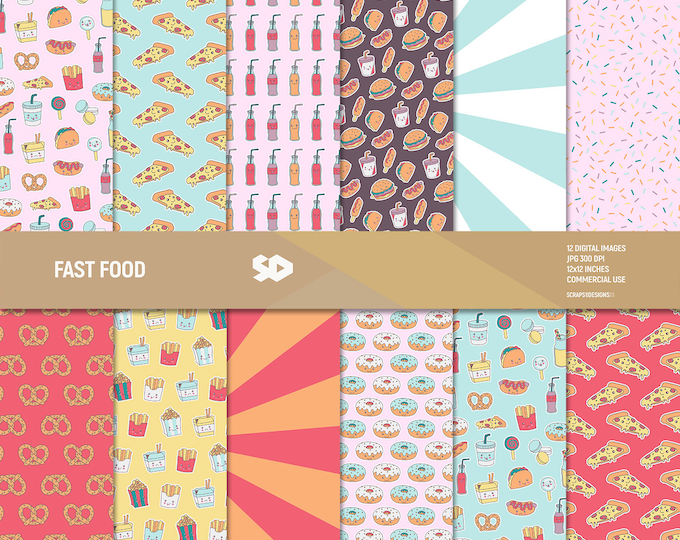 Junk Food Seamless Patterns Digital Paper Burgers Pizza French Fries - Etsy