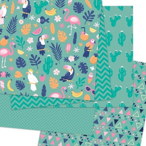 Tropical Summer Digital Paper Pack. Flamingo Scrapbooking Pages, Summer ...