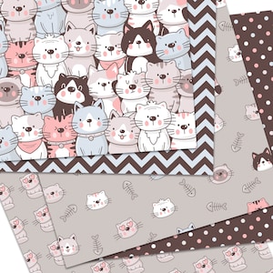 Funny Cats Digital Paper Pack, Cat Scrapbook Pages, Patterns, Kittens ...