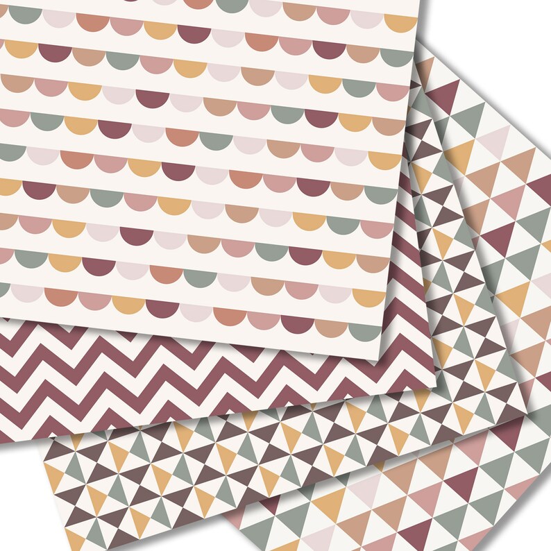 Geometric Boho Digital Paper Pack, Abstract Scrapbook Pages, Earthy ...