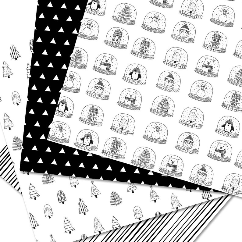 Black and White Christmas Digital Paper, Santa Scrapbook Pages ...