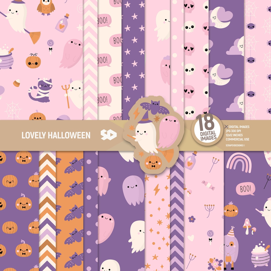Lovely Halloween Digital Paper. Ghost Scrapbooking Pages, Autumn ...