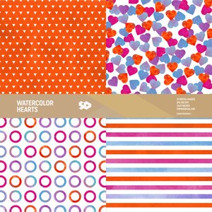 Watercolor Digital Paper Pack, Digital Scrapbook Pages, Pattern Hearts ...