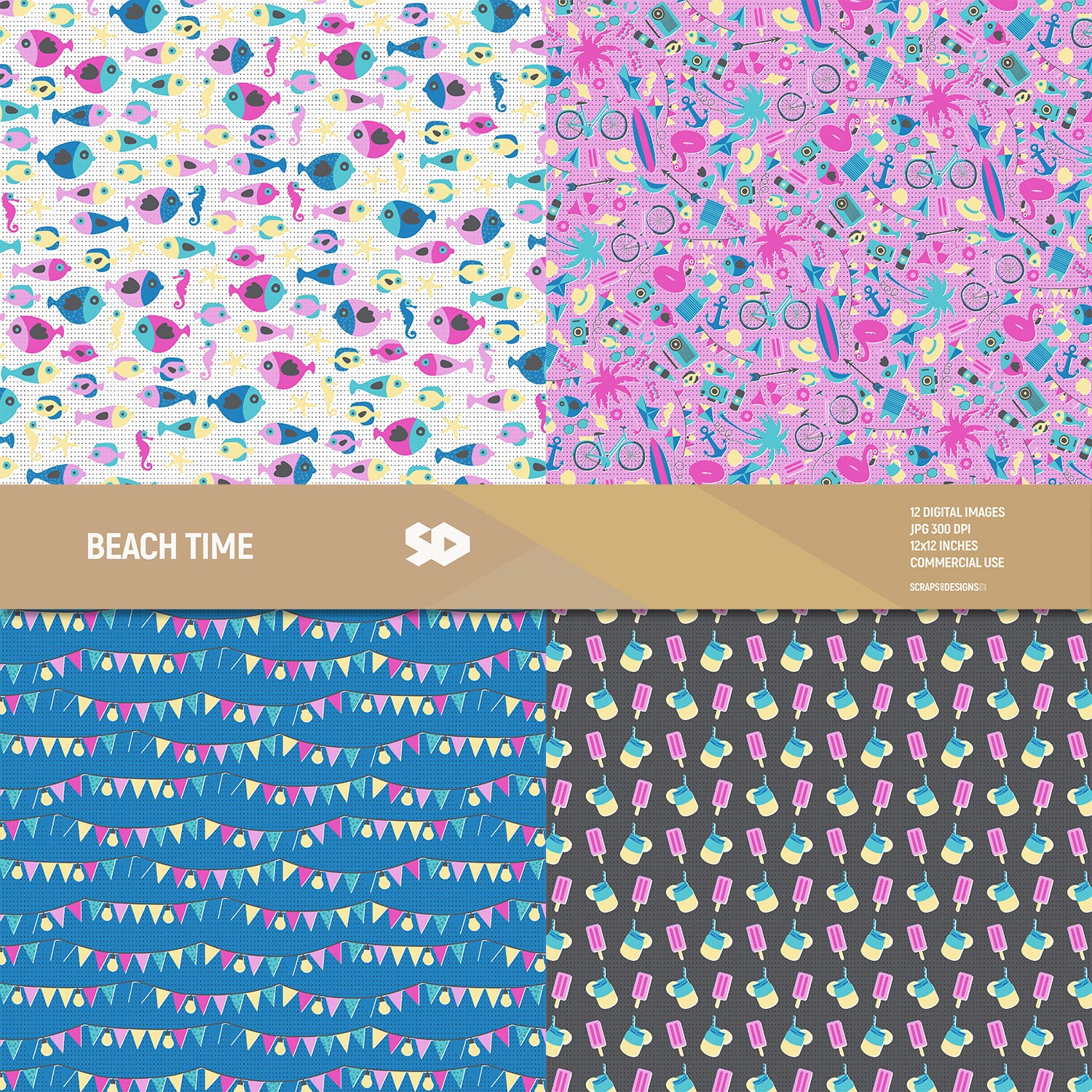 Beach digital paper pack. Summer scrapbooking pages vacations | Etsy