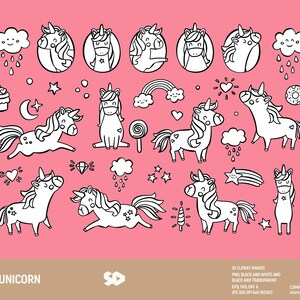 Unicorn Clipart Bundle, Rainbow Clip Art Digital Stamp, Animal Draw ...