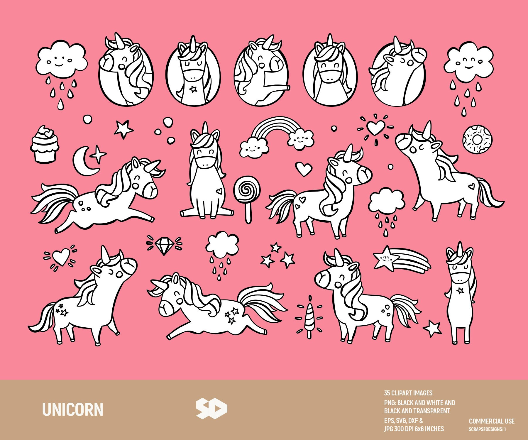Unicorn Clipart Bundle Rainbow Clip Art Digital Stamp Animal - Etsy