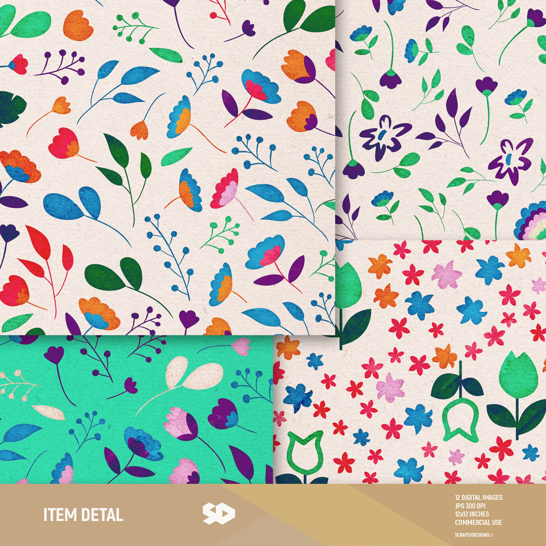 Summer Flowers Digital Paper Pack. Floral Scrapbooking Pages | Etsy