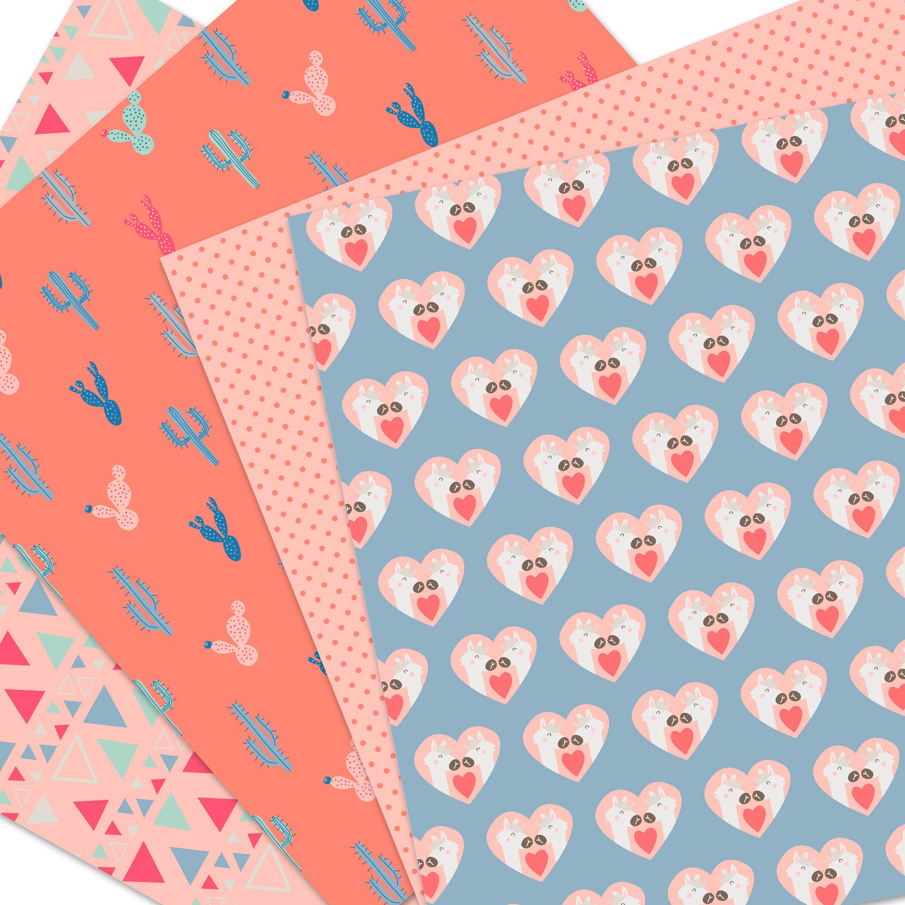 Cool Llamas Digital Paper Pack, Cactus Scrapbook Pages, Alpaca Patterns ...