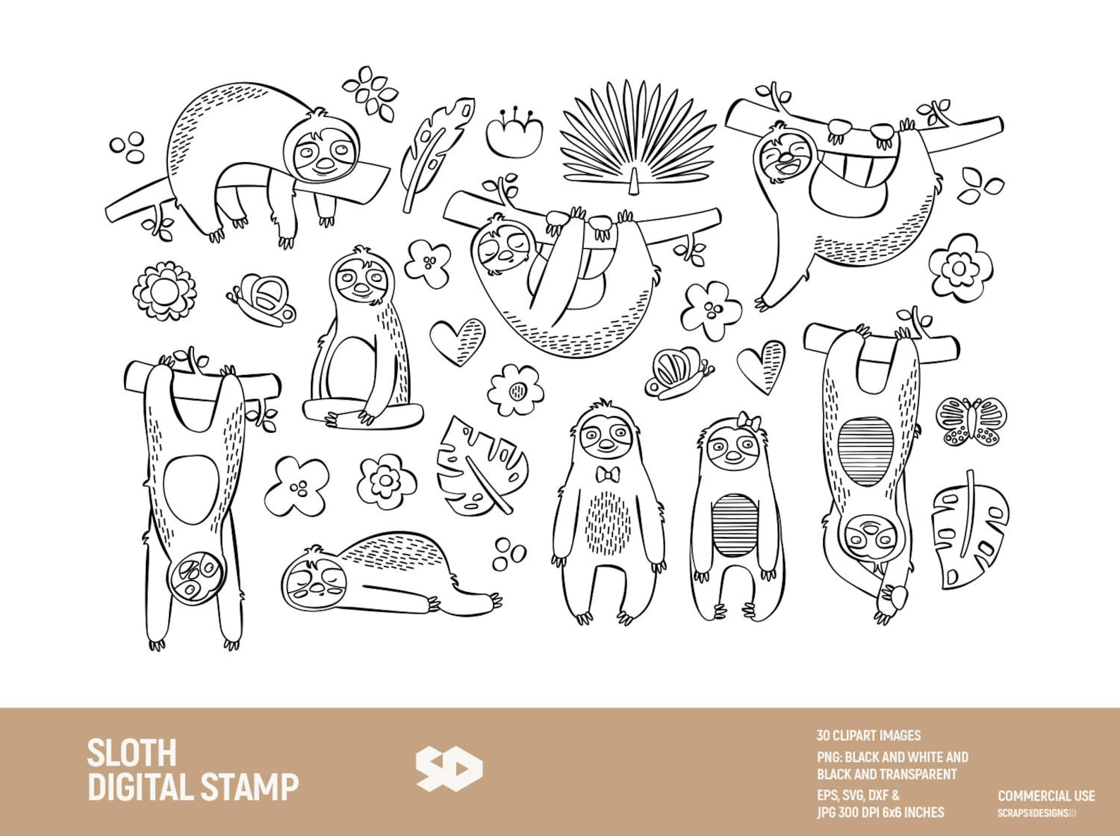 Sloths Clipart Bundle Party Clip Art Sloth Digital Stamp | Etsy