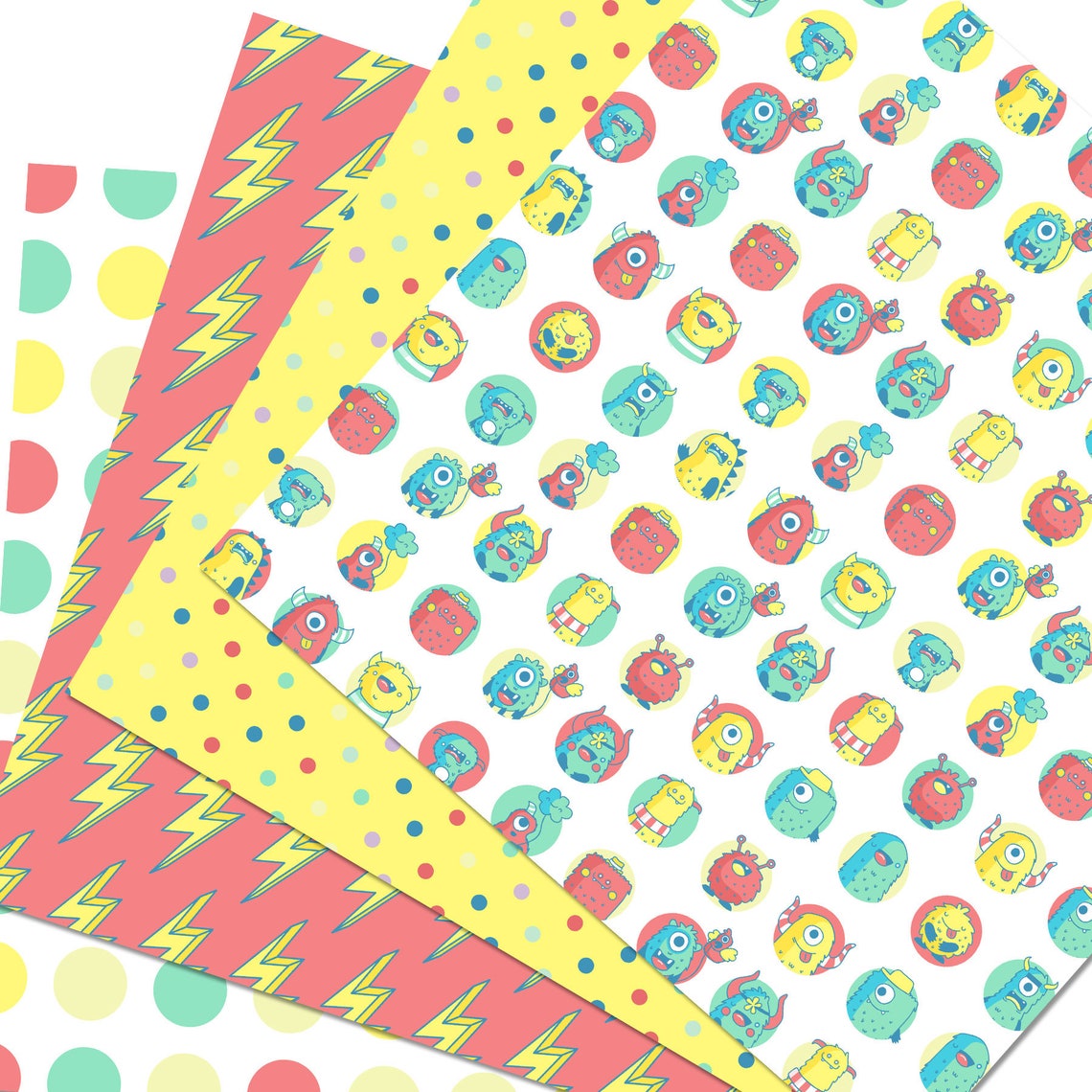 Monster Party Digital Paper Pack, Children Scrapbook Pages, Boys Girls ...