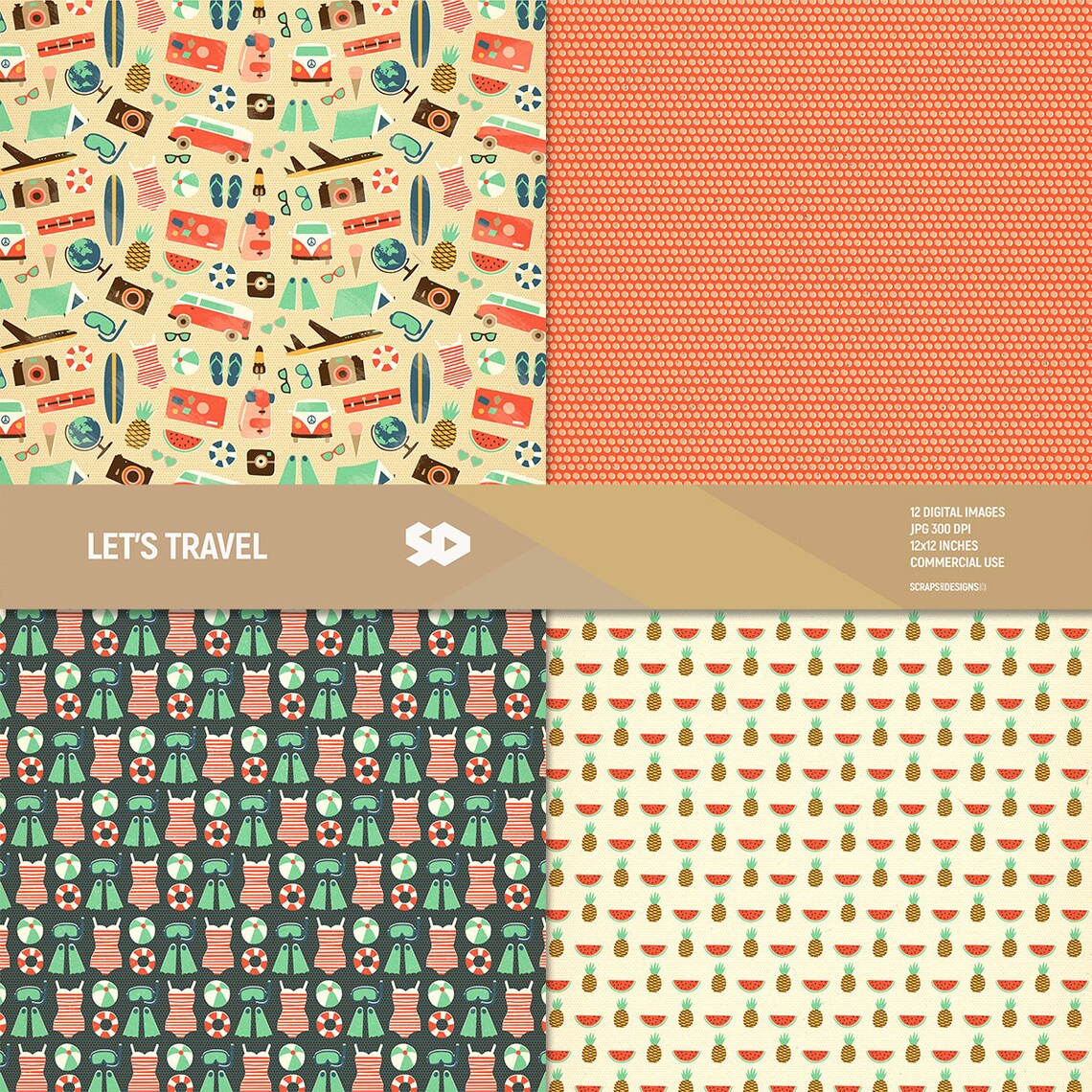 Travel Digital Paper Pack. Summer Scrapbooking Pages Hippy | Etsy