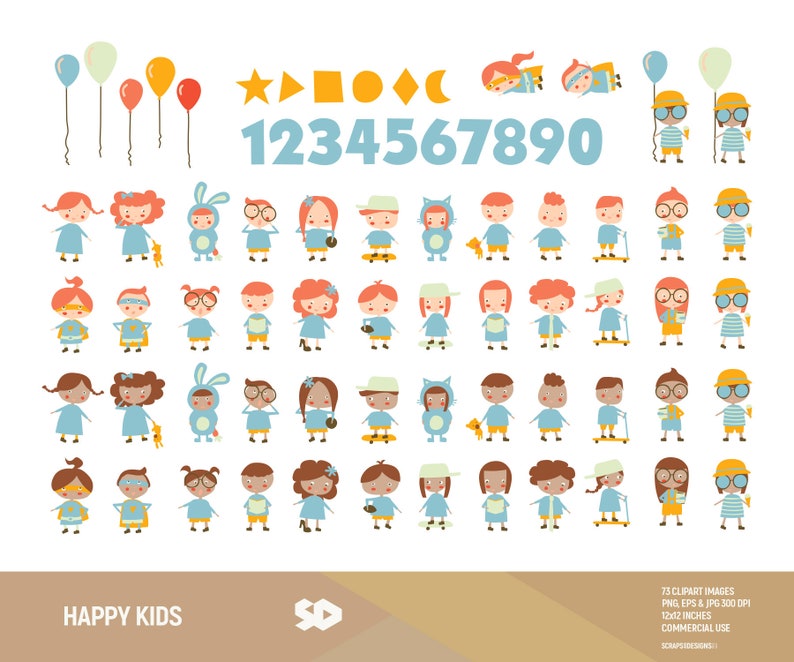 Happy kids clipart children clip art boys girls super | Etsy
