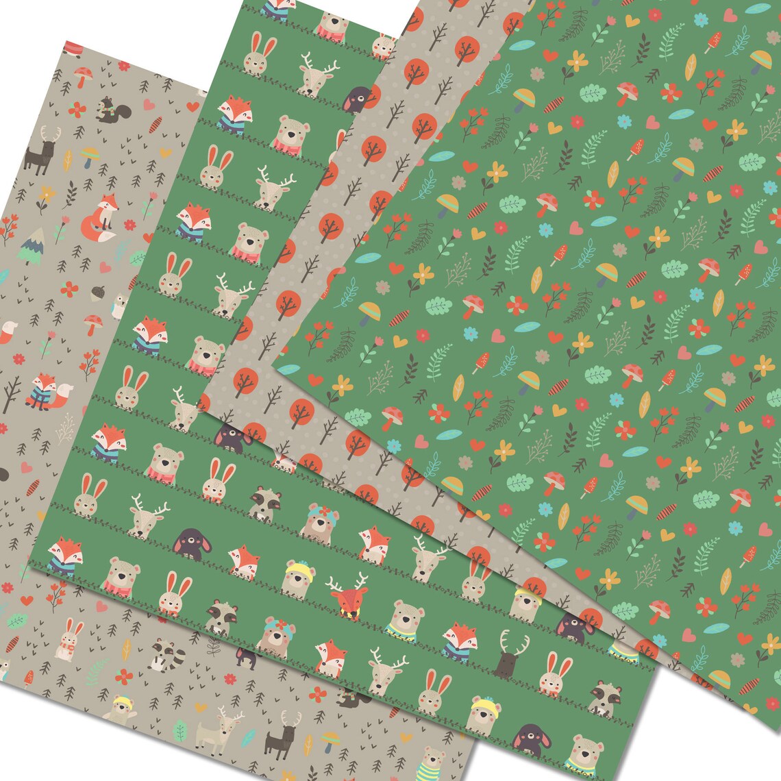 Woodland Digital Paper Pack Animals Scrapbook Pages Forest | Etsy