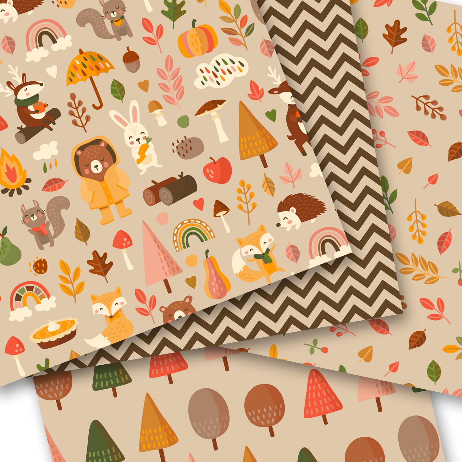 Hello Autumn Digital Paper. Fall Animals Scrapbooking Pages. Pumpkin ...