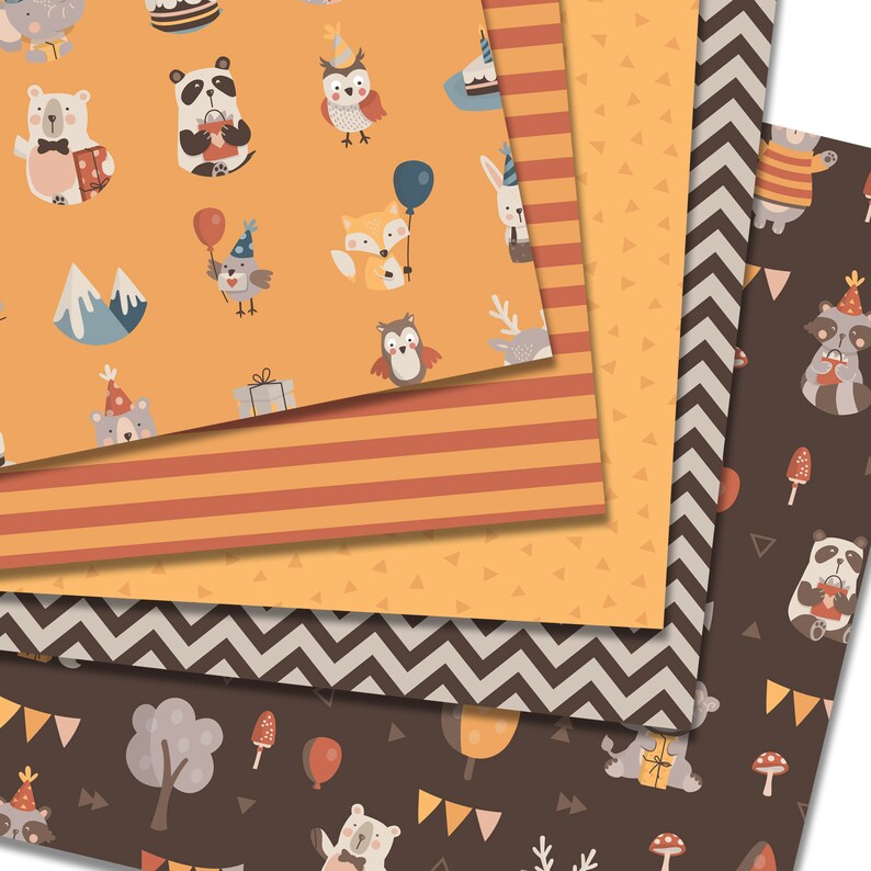 Woodland Party Digital Paper, Birthday Animals Scrapbook Pages, Forest ...