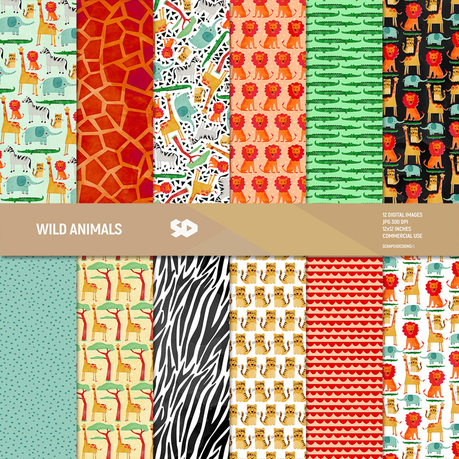 Wild Animals Digital Paper Pack. Watercolor. African - Etsy