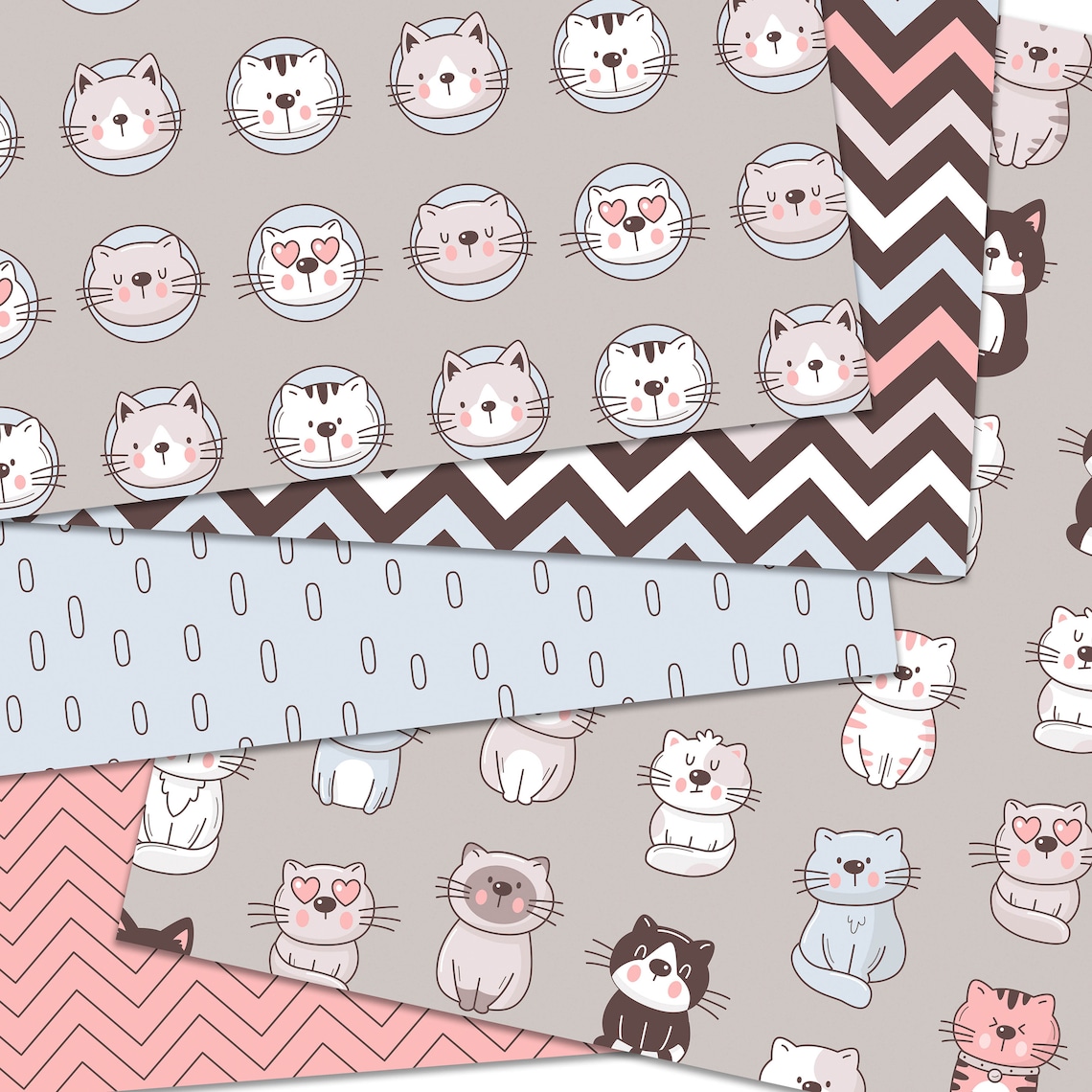 Funny Cats Digital Paper Pack, Cat Scrapbook Pages, Patterns, Kittens ...