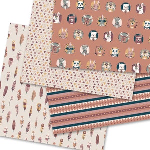 Boho Nursery Digital Paper Pack, Tribal Animal Scrapbook Pages, Feather ...