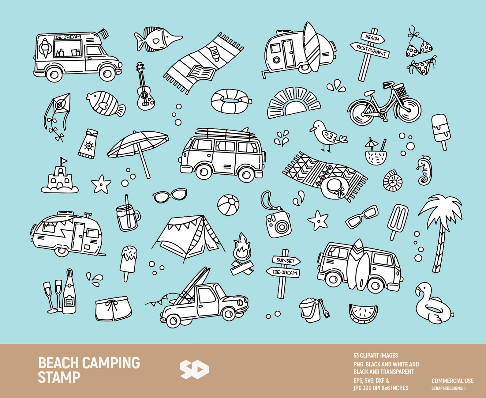 Beach Camping Clipart Bundle Travel Holidays Clip Art Digital - Etsy
