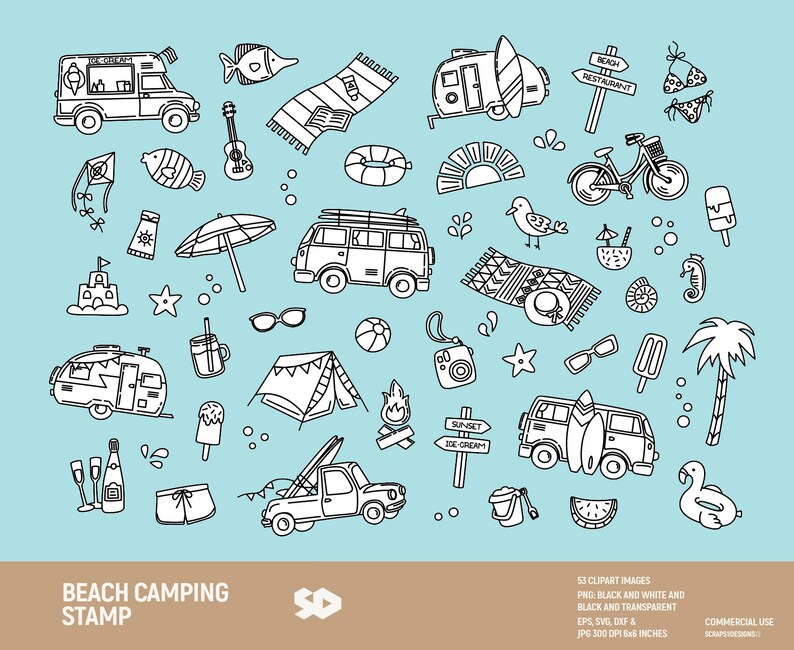 Beach Camping Clipart Bundle Travel Holidays Clip Art Digital - Etsy