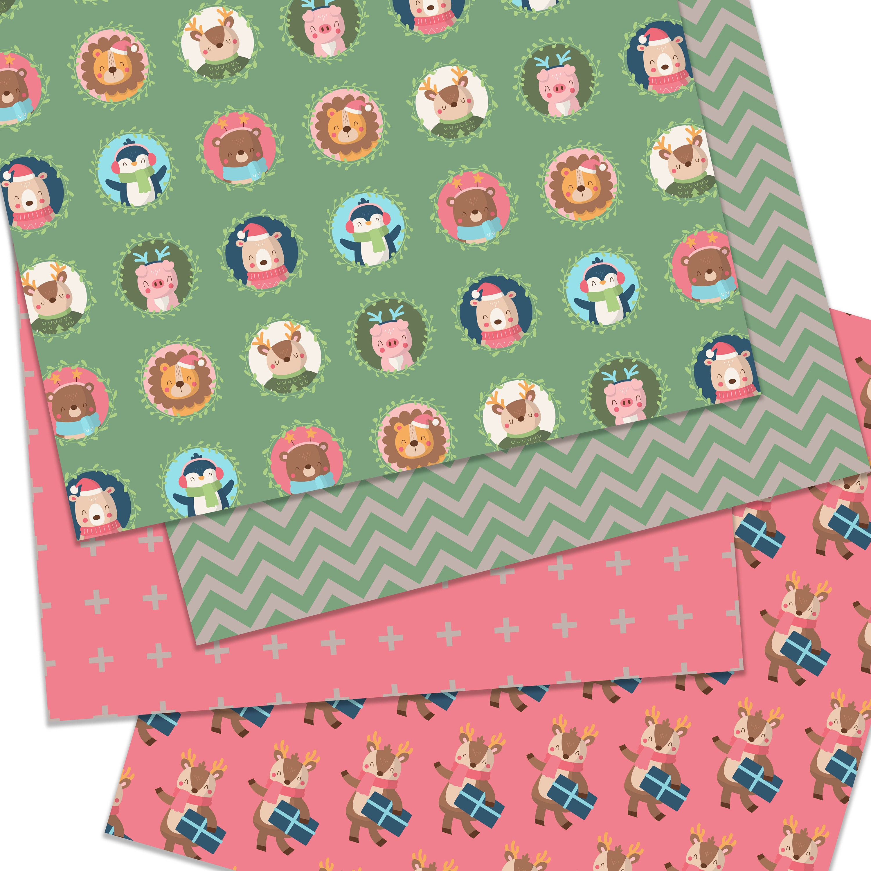 Christmas Animals Digital Paper, Woodland Scrapbook Pages, Wild Animal ...