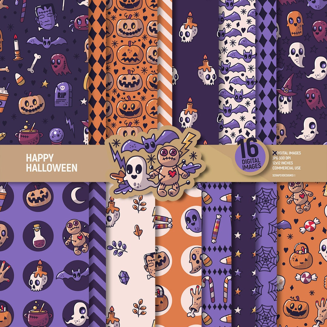 Happy Halloween Digital Paper. Ghost Scrapbooking Pages, Autumn ...
