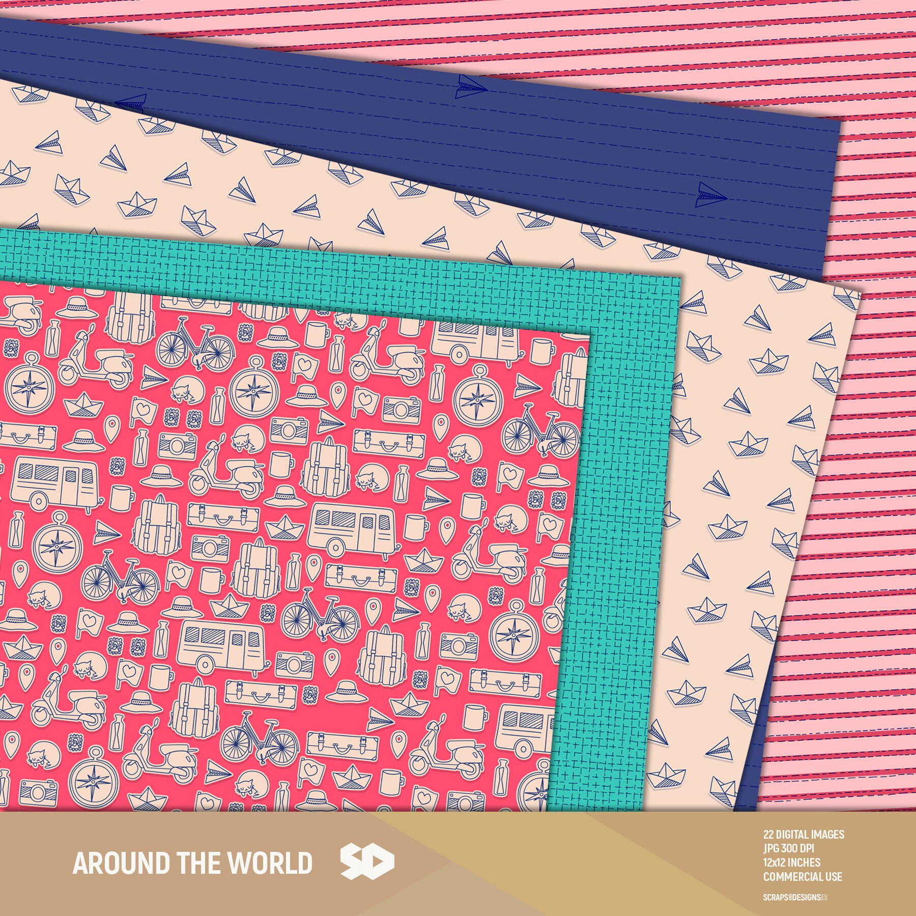 Travel Digital Paper Pack. Vacation Scrapbooking Pages World Background ...