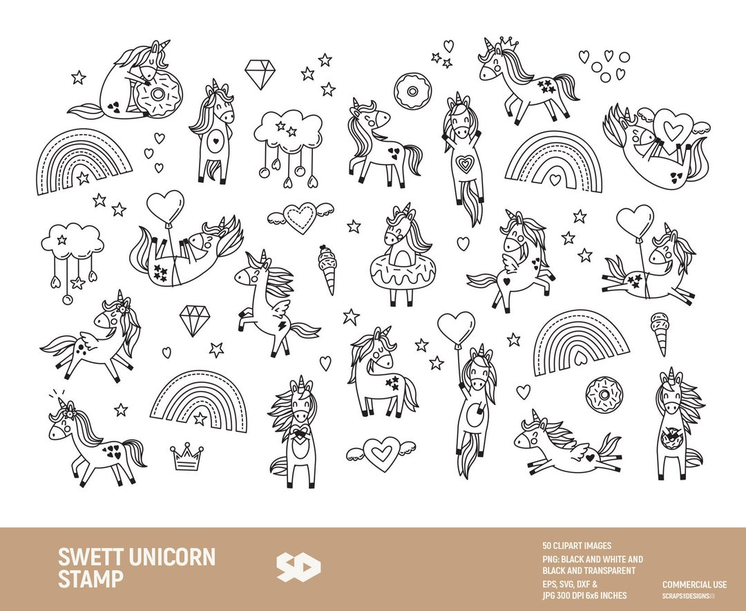 Sweet Unicorn Clipart Bundle, Rainbow Clip Art Digital Stamp, Stars ...