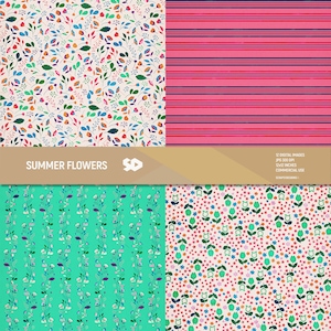 Summer Flowers Digital Paper Pack. Floral Scrapbooking Pages, Summer ...