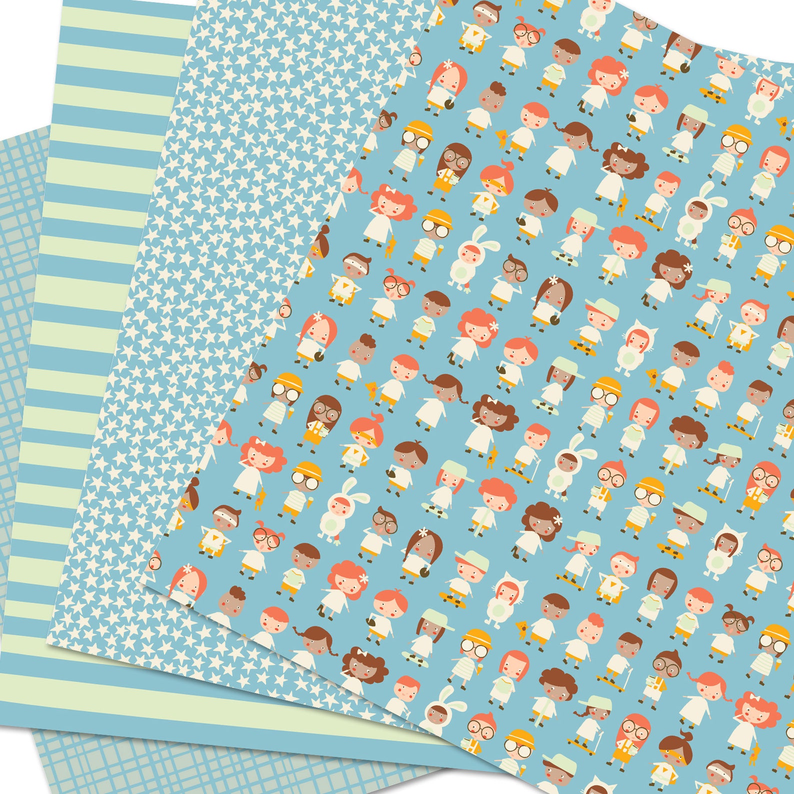 Happy Kids Digital Paper Pack, Children Scrapbook Pages, Boys Patterns ...