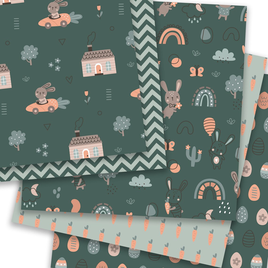 Easter Fun Digital Paper, Bunny Scrapbook Pages, Floral Pattern, Boho ...