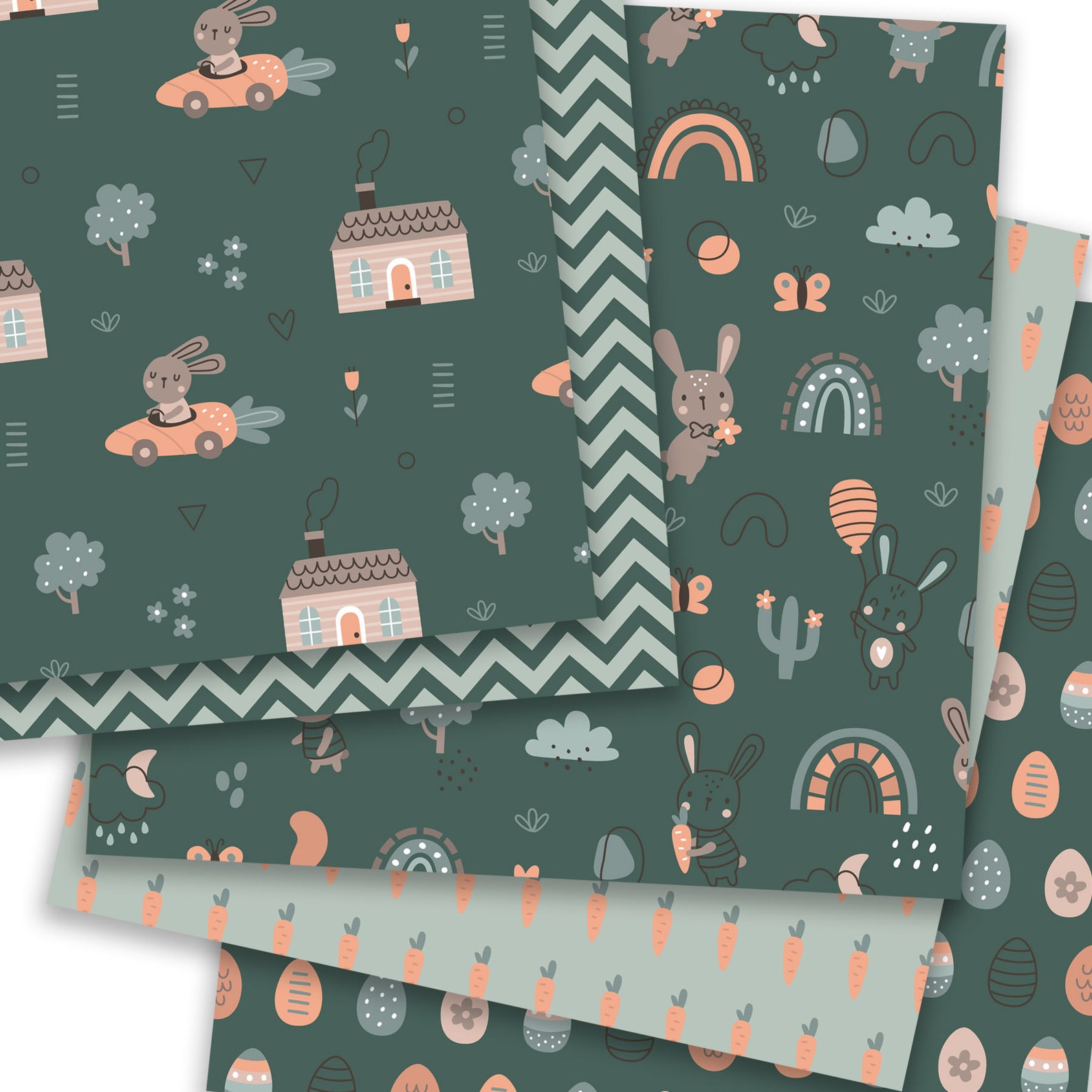Easter Fun Digital Paper, Bunny Scrapbook Pages, Floral Pattern, Boho ...
