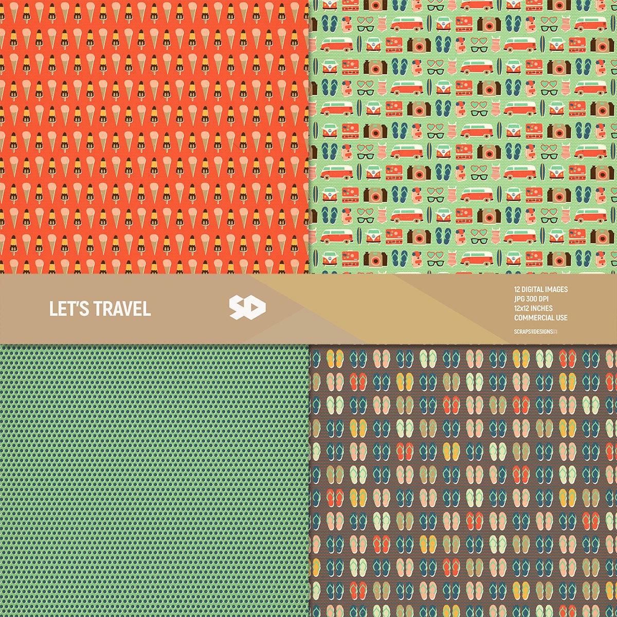 Travel Digital Paper Pack. Summer Scrapbooking Pages Hippy | Etsy