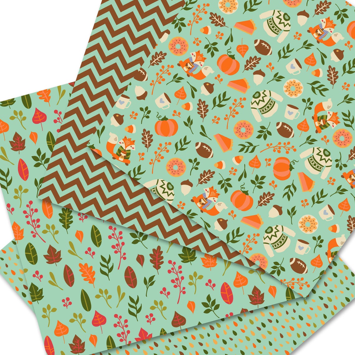 Fall Time Digital Paper Pack, Fox Scrapbook Pages, Coffee Patterns ...