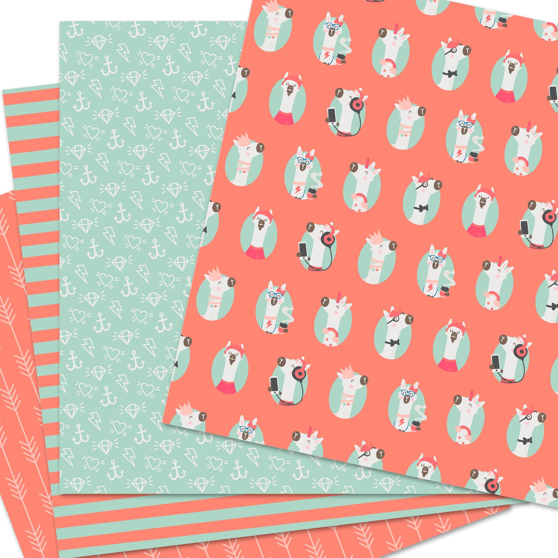 Cool Llamas Digital Paper Pack Cactus Scrapbook Pages Alpaca - Etsy