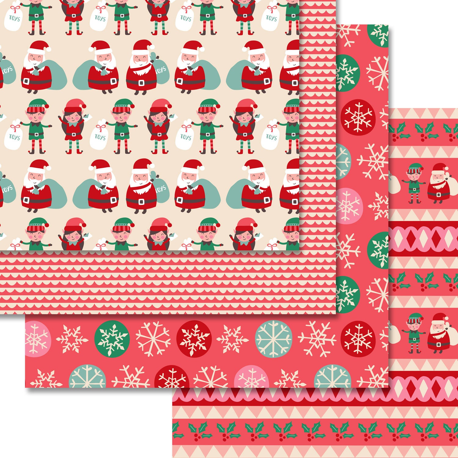 Christmas Joy II Digital Paper Pack, Santa Claus Scrapbook Pages ...