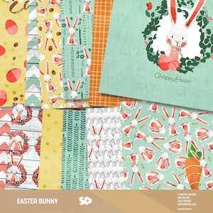 Easter Digital Paper Pack, Easter Scrapbook Pages, Illustration, Bunny ...