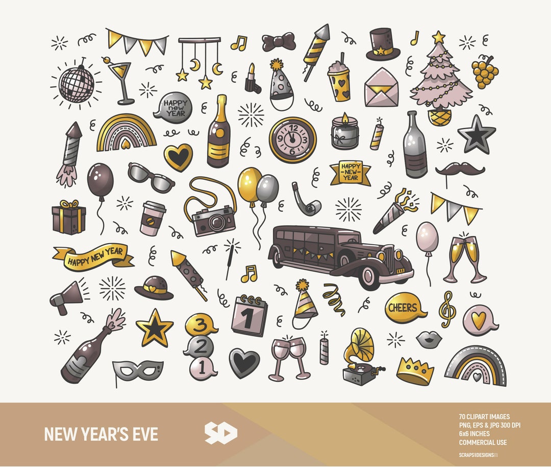 New Year's Eve Clipart, Christmas Clip Art. Happy New Years Draw ...