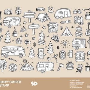 Happy Camper Clipart Bundle Camping Clip Art Travel Digital - Etsy