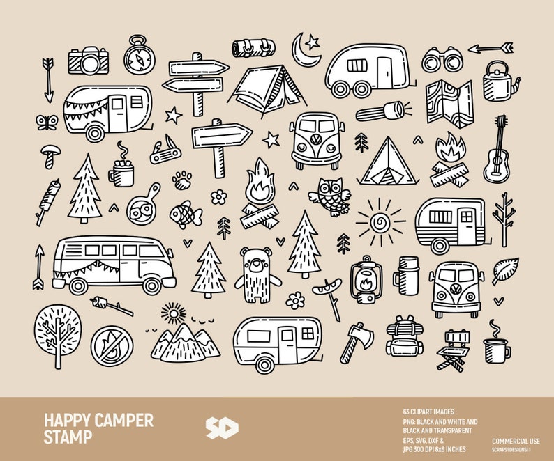 Happy Camper Clipart Bundle Camping Clip Art Travel Digital - Etsy