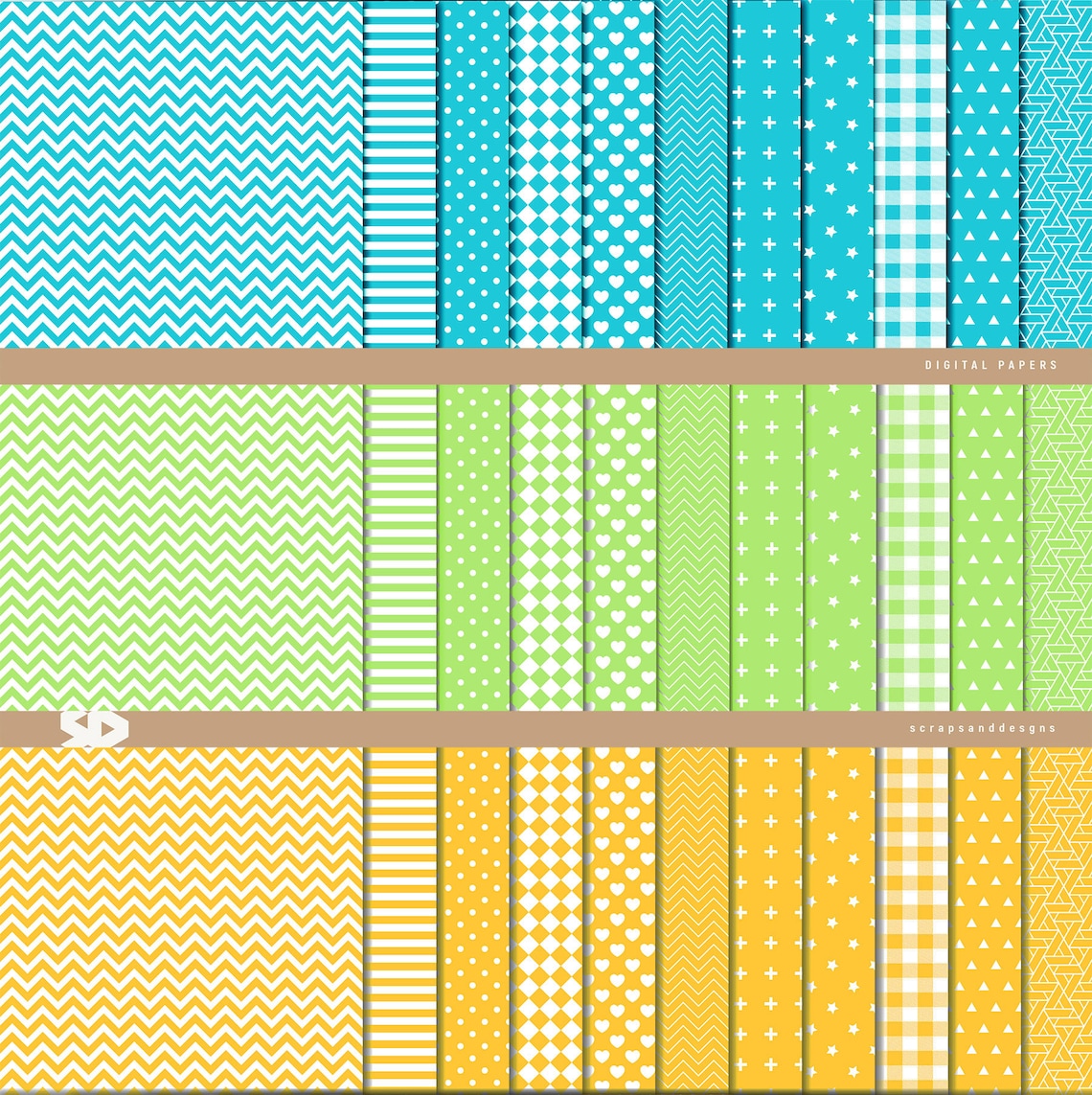 Essential Bright Colors Digital Paper Pack. 100 Papers. Patterns ...