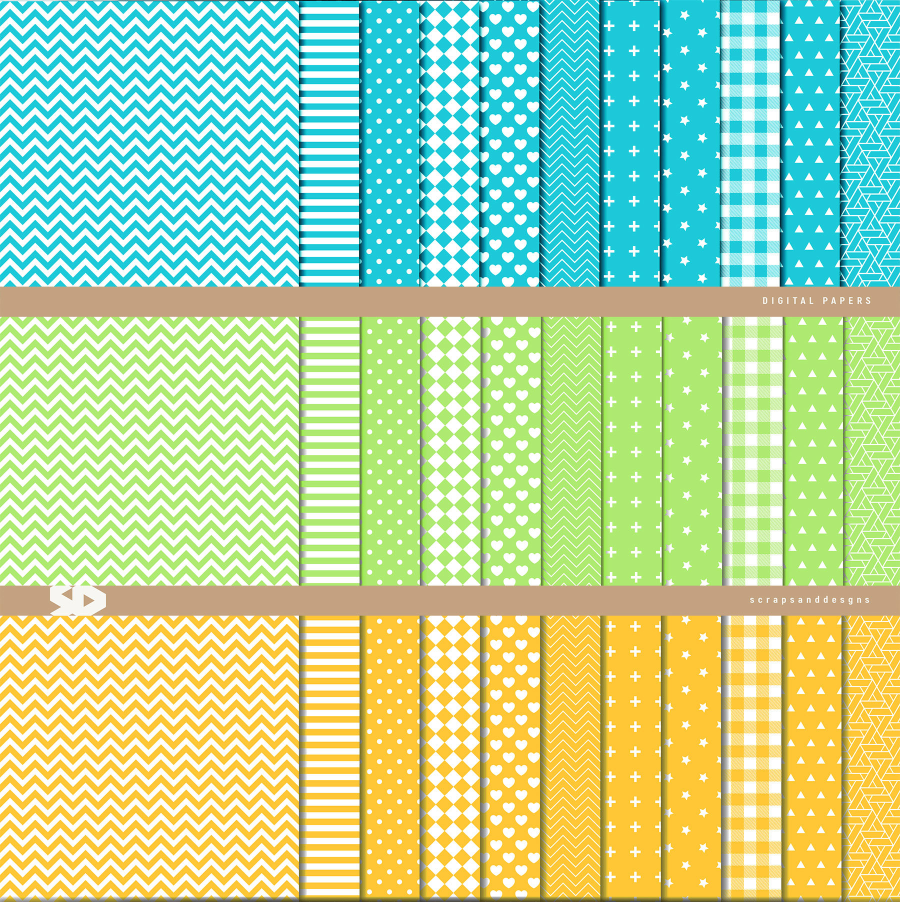 Essential Bright Colors Digital Paper Pack. 100 Papers. Patterns ...