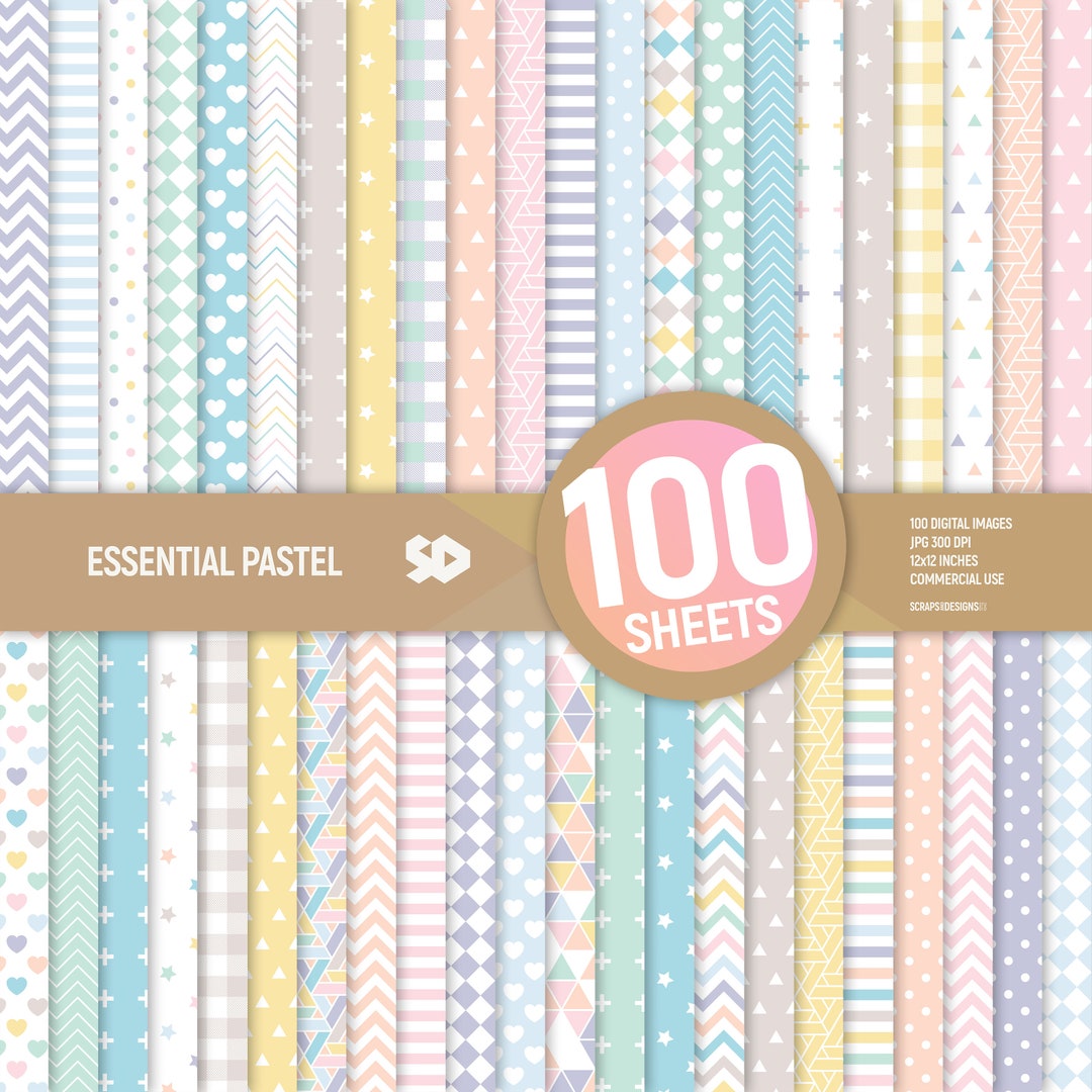Essential Pastel Digital Paper Pack. 100 Papers. Patterns Scrapbooking ...