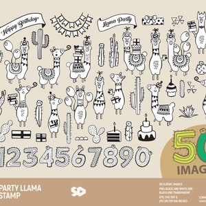 Party Llama Clipart Bundle, Cactus Clip Art, Alpaca Digital Stamp ...