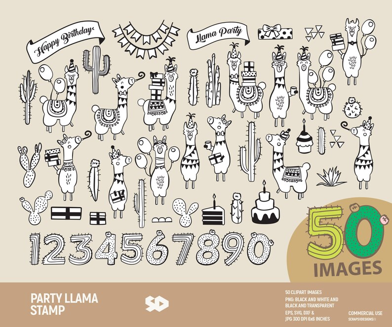 Party Llama Clipart Bundle Cactus Clip Art Alpaca Digital | Etsy
