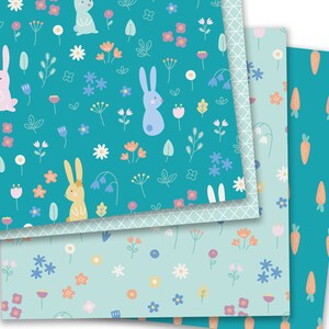 Easter Bloom Digital Paper, Bunny Scrapbook Pages, Pastel Floral ...