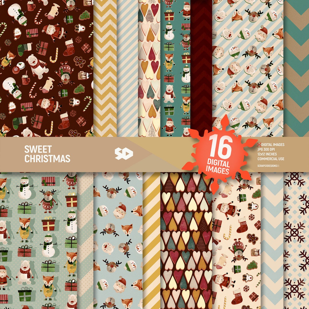 Sweet Christmas Digital Paper Pack. Watercolor Scrapbooking Pages ...