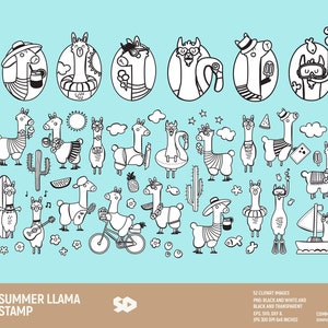 Summer Llama Clipart Bundle, Alpaca Clip Art, Cactus Digital Stamp ...