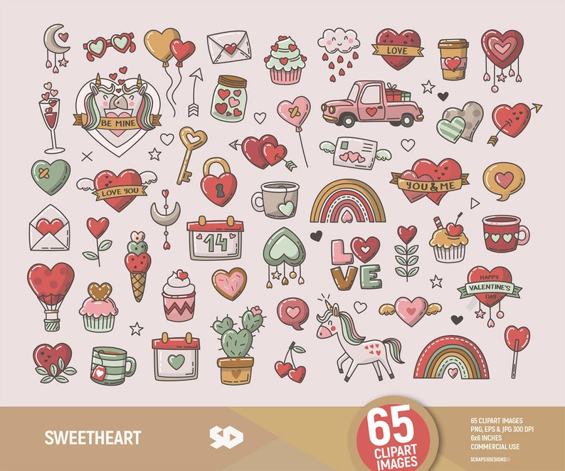Sweetheart Clipart, Valentine Clip Art. Valentine's Rainbow, Romantic ...